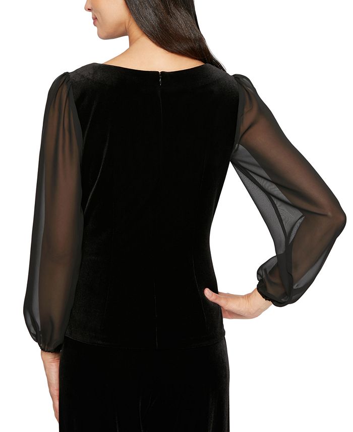 Alex Evenings Velvet Blouson-Sleeve Top - Macy's