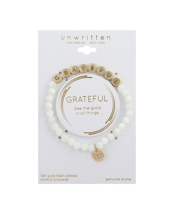 Unwritten Gold Flash Plated "Grateful" Genuine Stone Stretch Bracelet ...