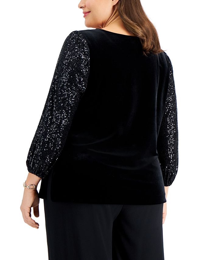 Alex Evenings Plus Size Sequined-Sleeve Top - Macy's