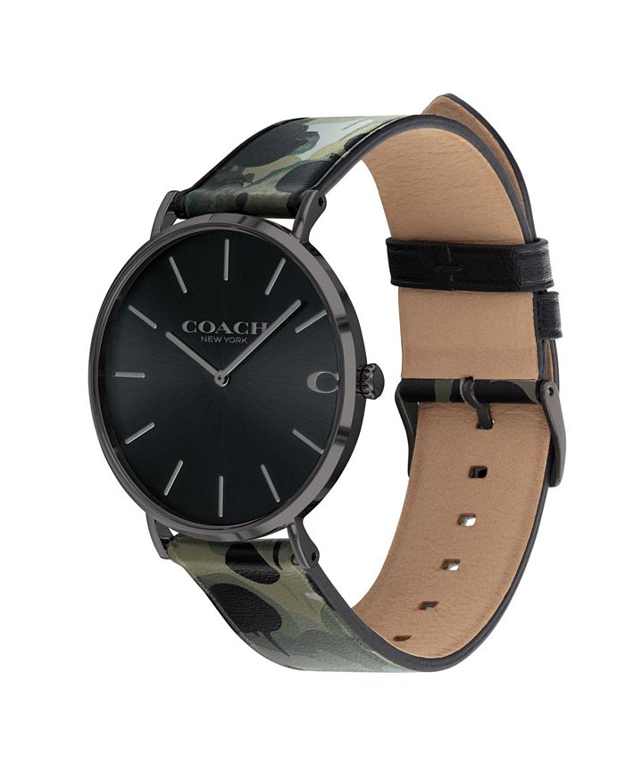 COACH Men's Charles Green Printed Leather Strap Watch 41mm & Reviews ...