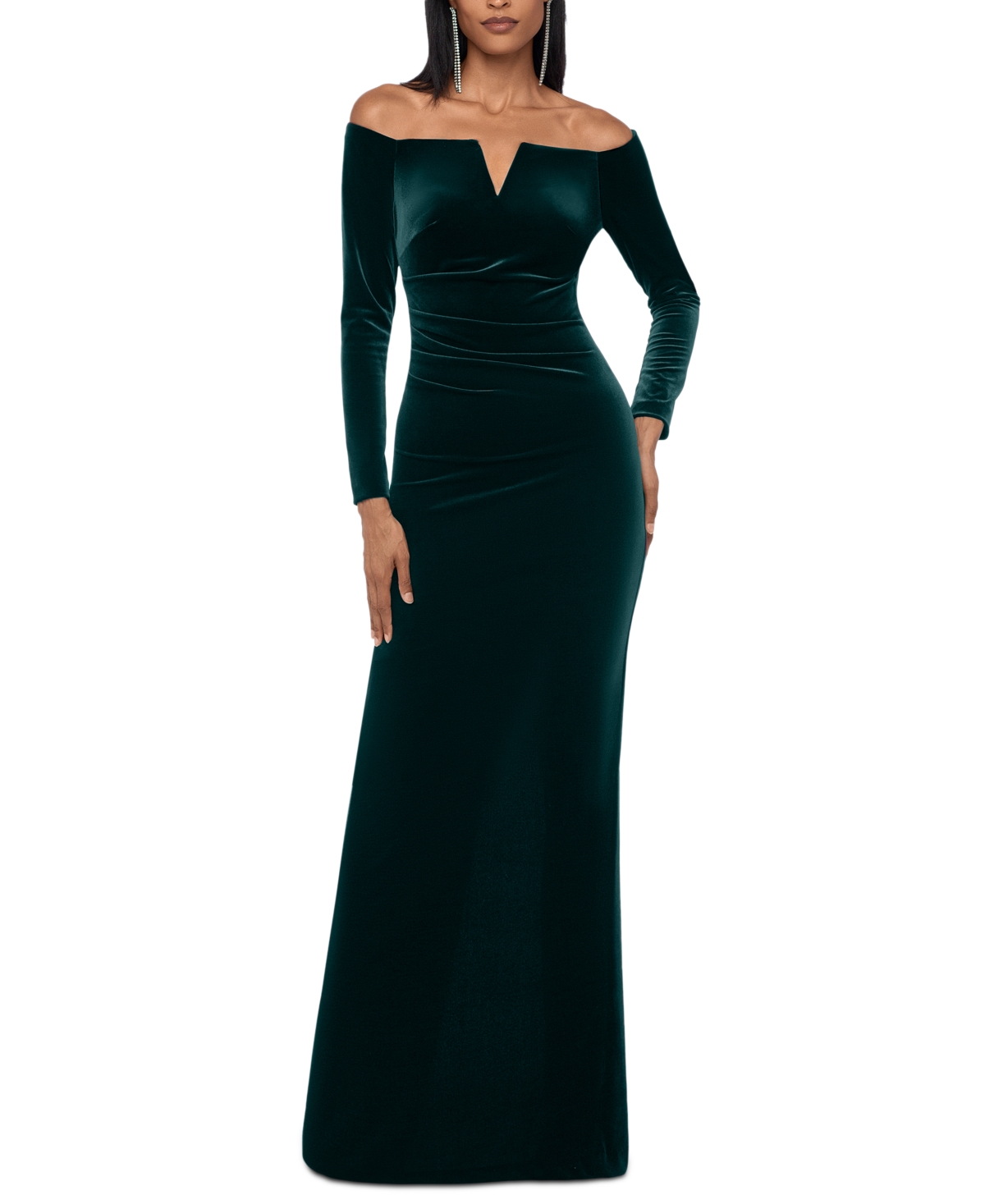 Click here for Xscape Petite Velvet Off-The-Shoulder Gown - Hunte... prices