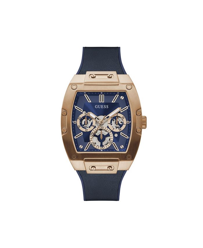 GUESS Men's Blue Leather on Silicone Strap Multi-Function Watch 43mm ...