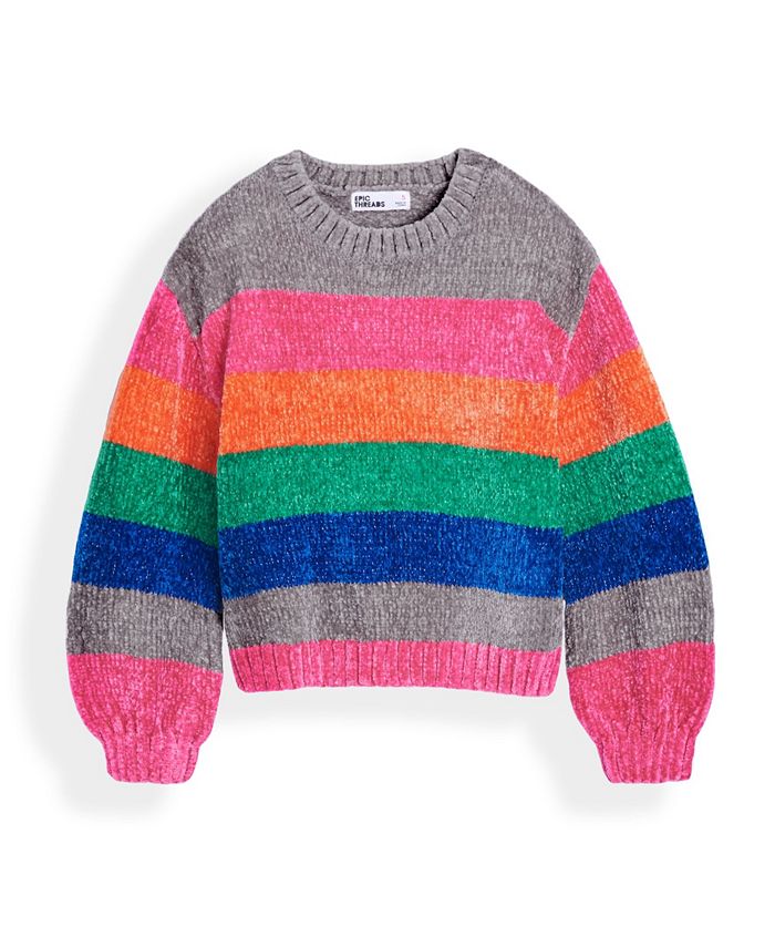 Epic Threads Little Girls Striped Balloon Sleeve Sweater - Macy's