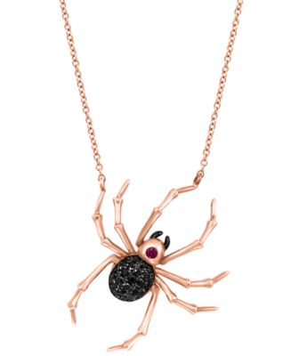 EFFY® Black Diamond (1/8 ct. t.w.) & Ruby Accent Spider 18" Pendant ...