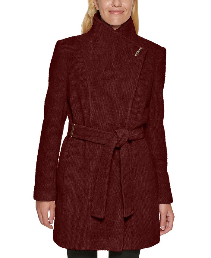 Calvin Klein Womens Asymmetrical Belted Wrap Coat Created For Macys