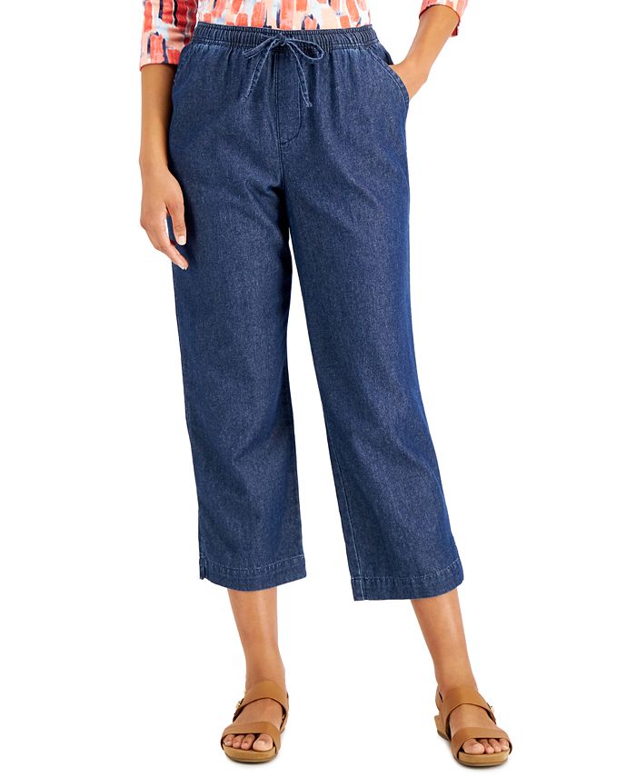 Karen Scott Petite Daphne Cotton Denim Capri Pants, Created for Macy's ...