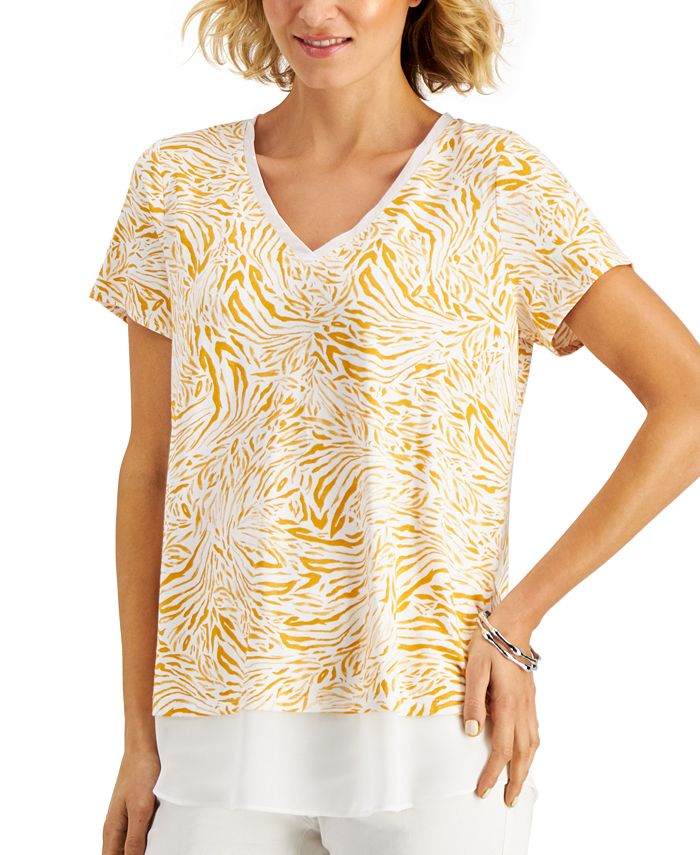 JM Collection Printed Faux-Layered Top, Created for Macy's - Macy's
