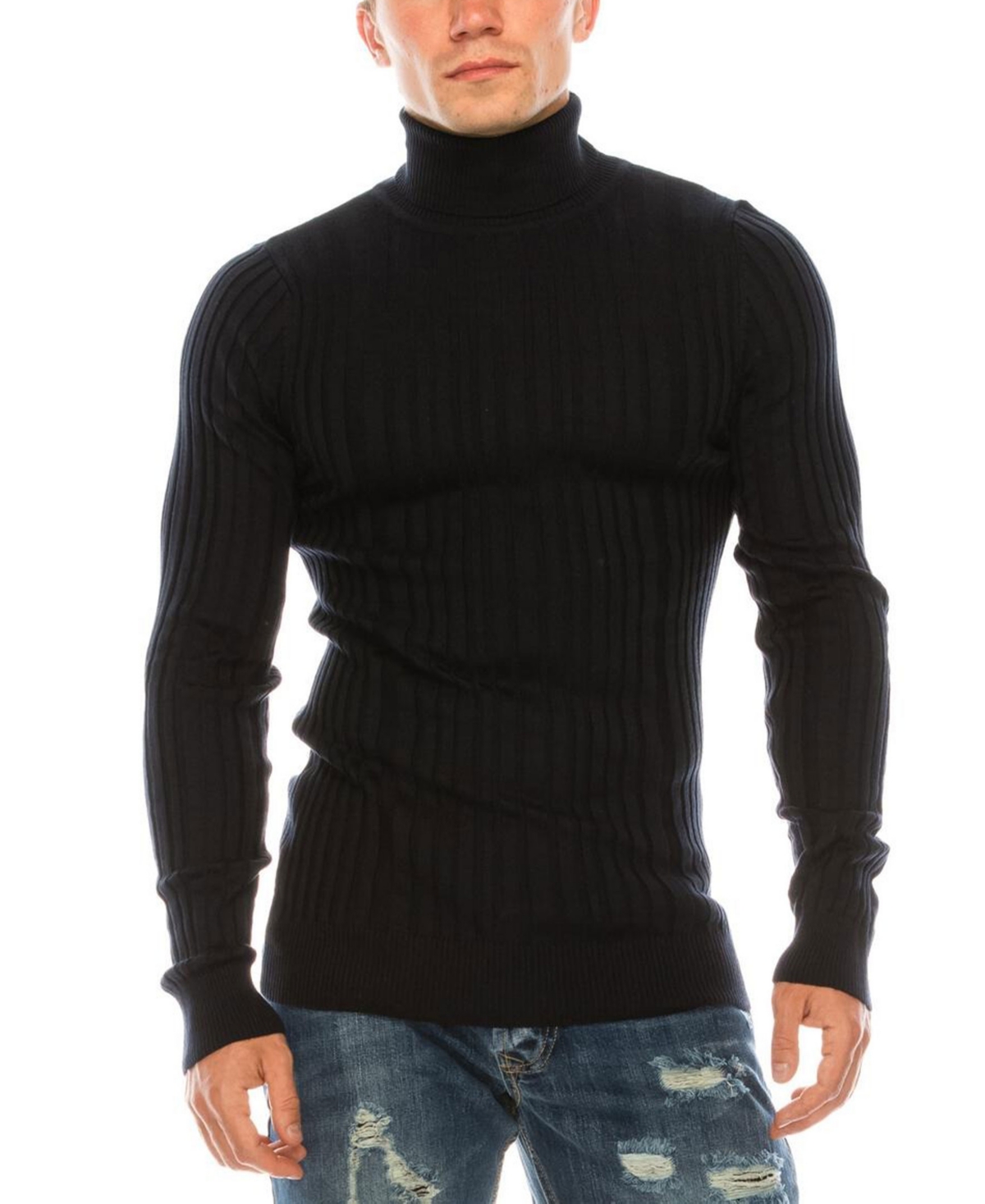 Click here for Ron Tomson Mens Modern Ribbed Sweater - Navy prices