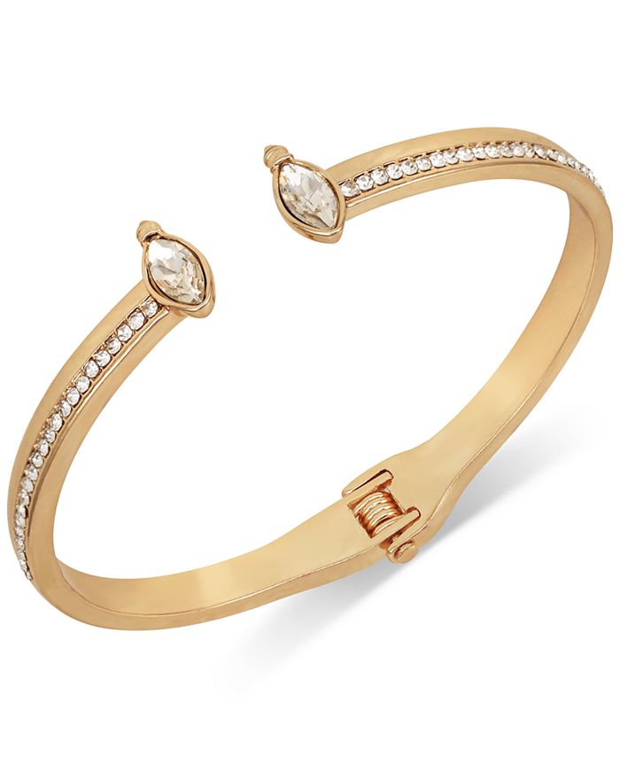 GUESS Gold-Tone Crystal Hinged Bangle Bracelet - Macy's