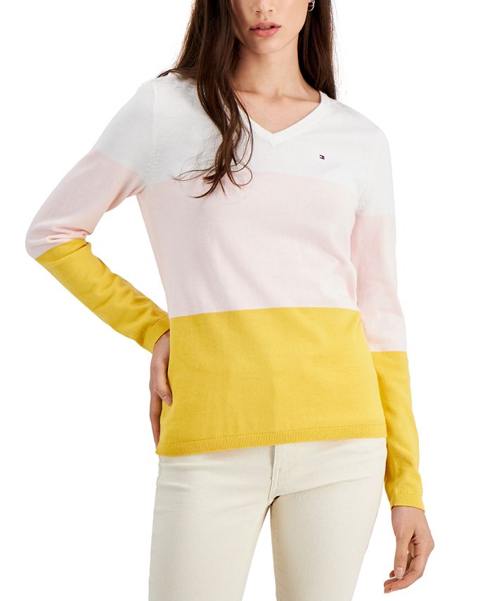 Tommy Hilfiger Cotton Colorblocked Sweater - Macy's