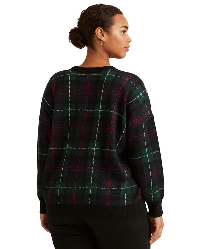 Lauren Ralph Lauren Plus-Size Plaid Merino Wool Sweater - Macy's