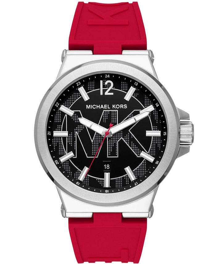Michael Kors Men's Dylan Red Silicone Strap Watch, 45mm - Macy's
