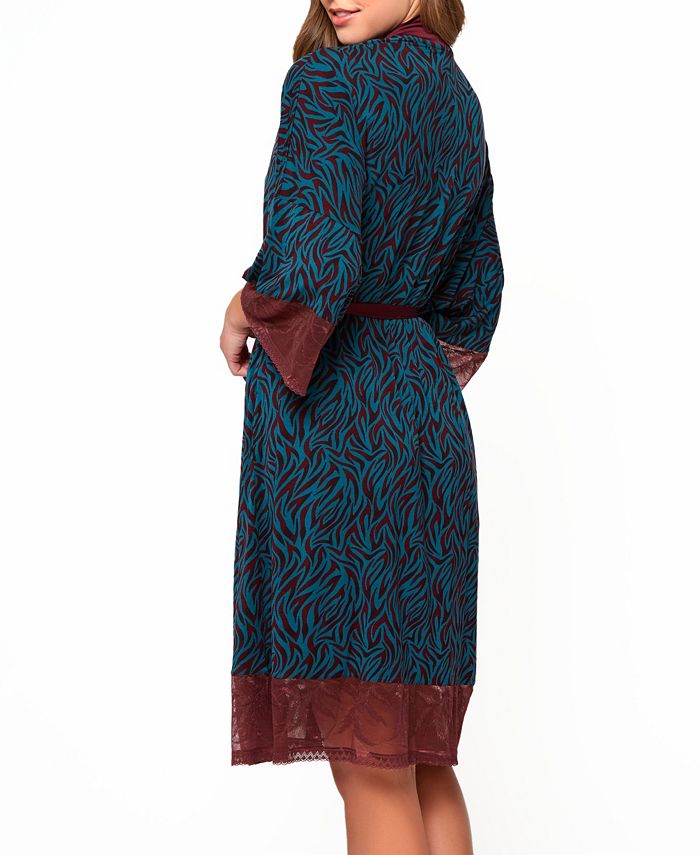 iCollection Women's Zebra Patterned Robe with Lace Detail and Removable ...