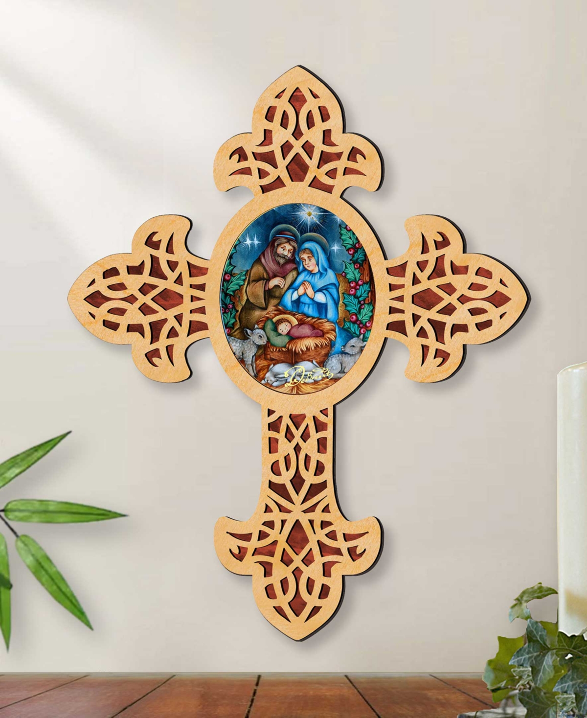 Designocracy Village Nativity Inspirational Wooden Pointy Cross In ...