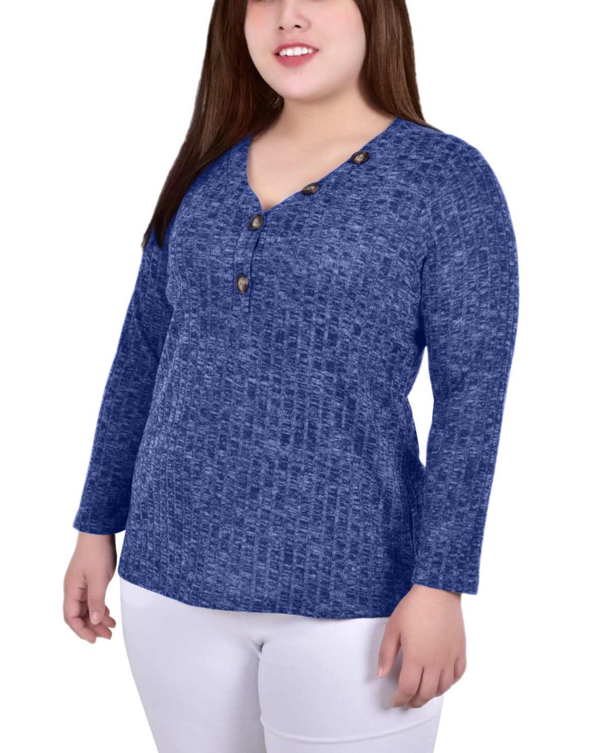 Click here for Plus Size Long Sleeve Ribbed Henley - Navy prices