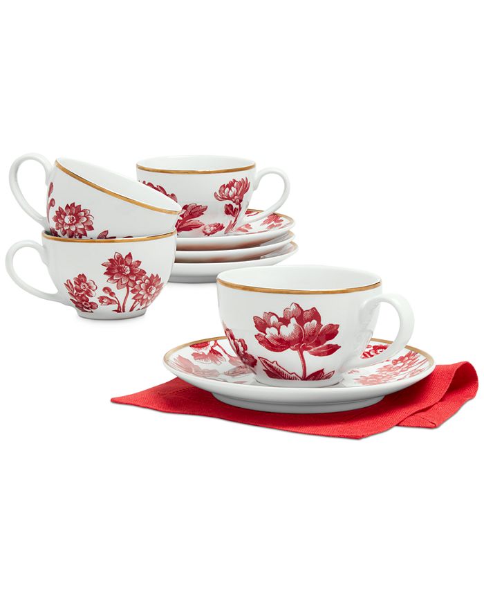 Martha Stewart Collection Floral 8-Pc. Teacup & Saucer Set, Created for ...