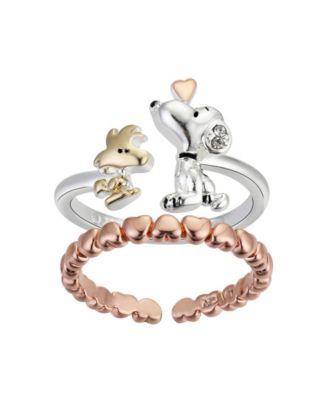 Tri-Tone Snoopy and Woodstock Adjustable Ring Duo, 2 Piece - Macy's