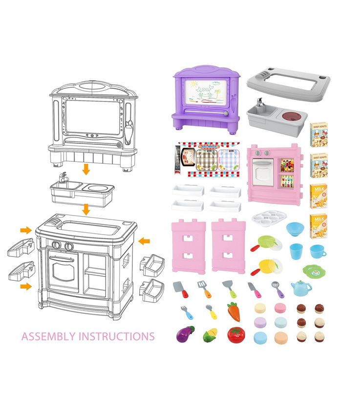 Toy Chef Pretend Play with Magnetic Magic Erase Board Kitchen Set, 46 ...