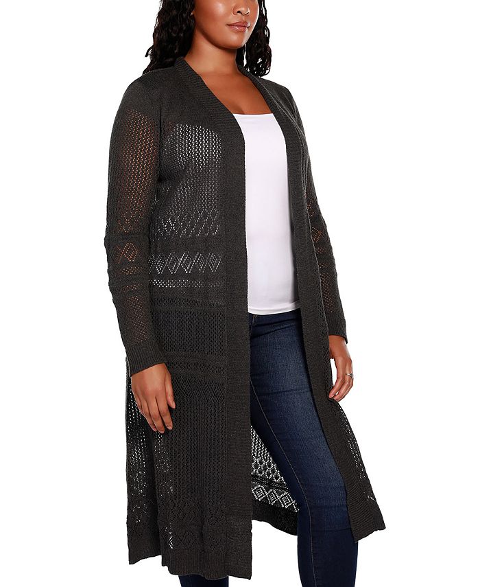 Belldini Plus Size Pointelle-Stitch Duster Cardigan - Macy's