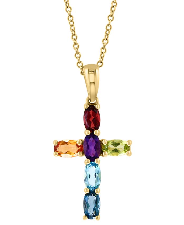 EFFY Collection EFFY® Multi-Gemstone Cross 18" Pendant Necklace (1-5/8 ...