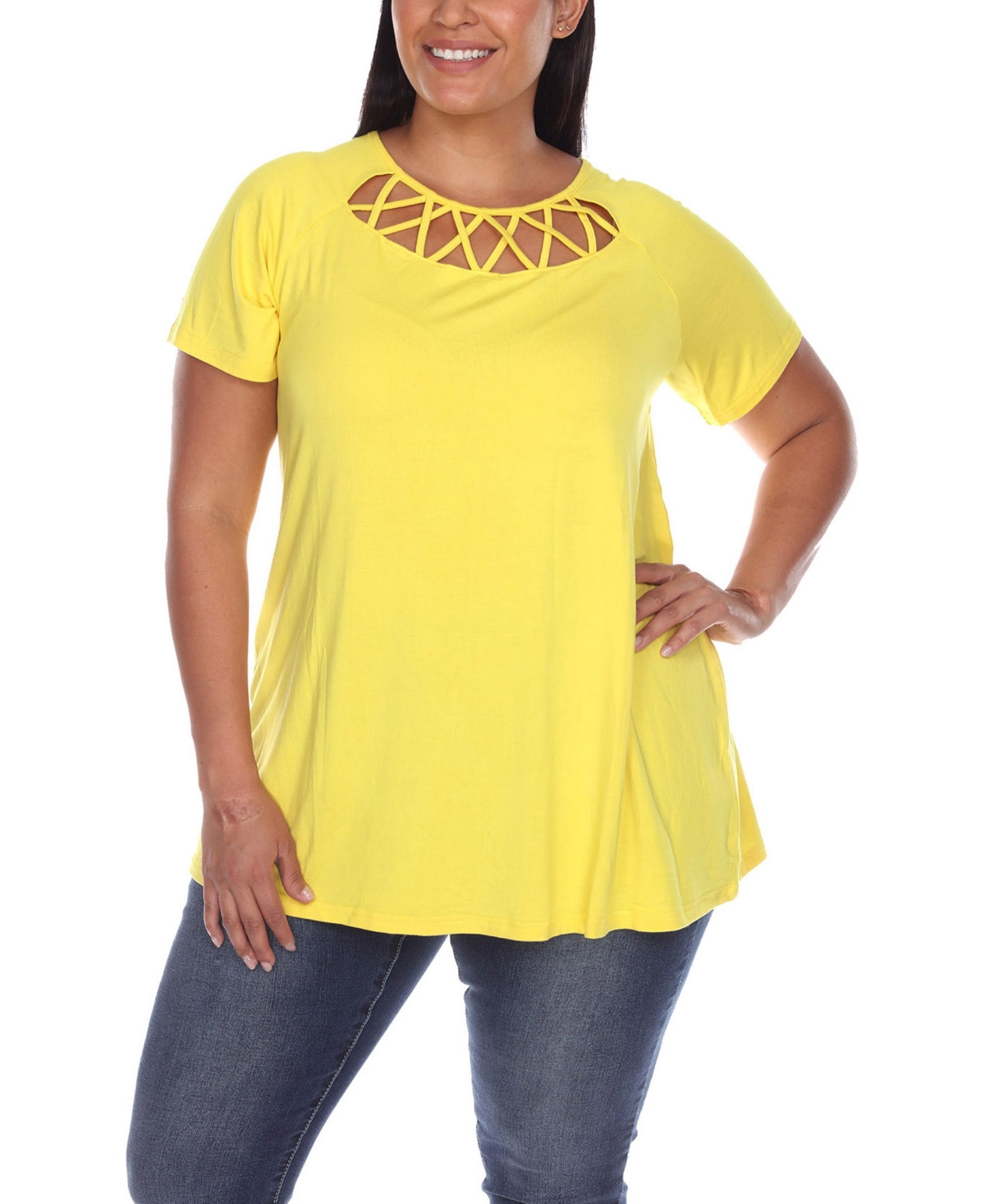 White Mark Plus Size Crisscross Cutout Short Sleeve Top In Yellow ... White Mark Plus Size Crisscross Cutout Short Sleeve Top In Yellow ...