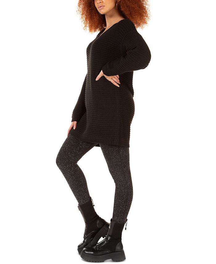 Black Tape V-Neck Mini Sweater Dress - Macy's