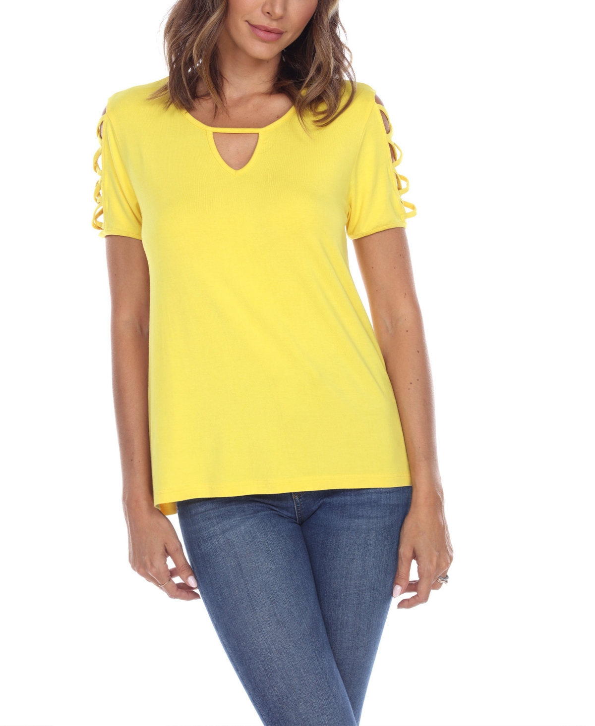 Click here for Womens Keyhole Neck Cutout Short Sleeve Top - Yell... prices