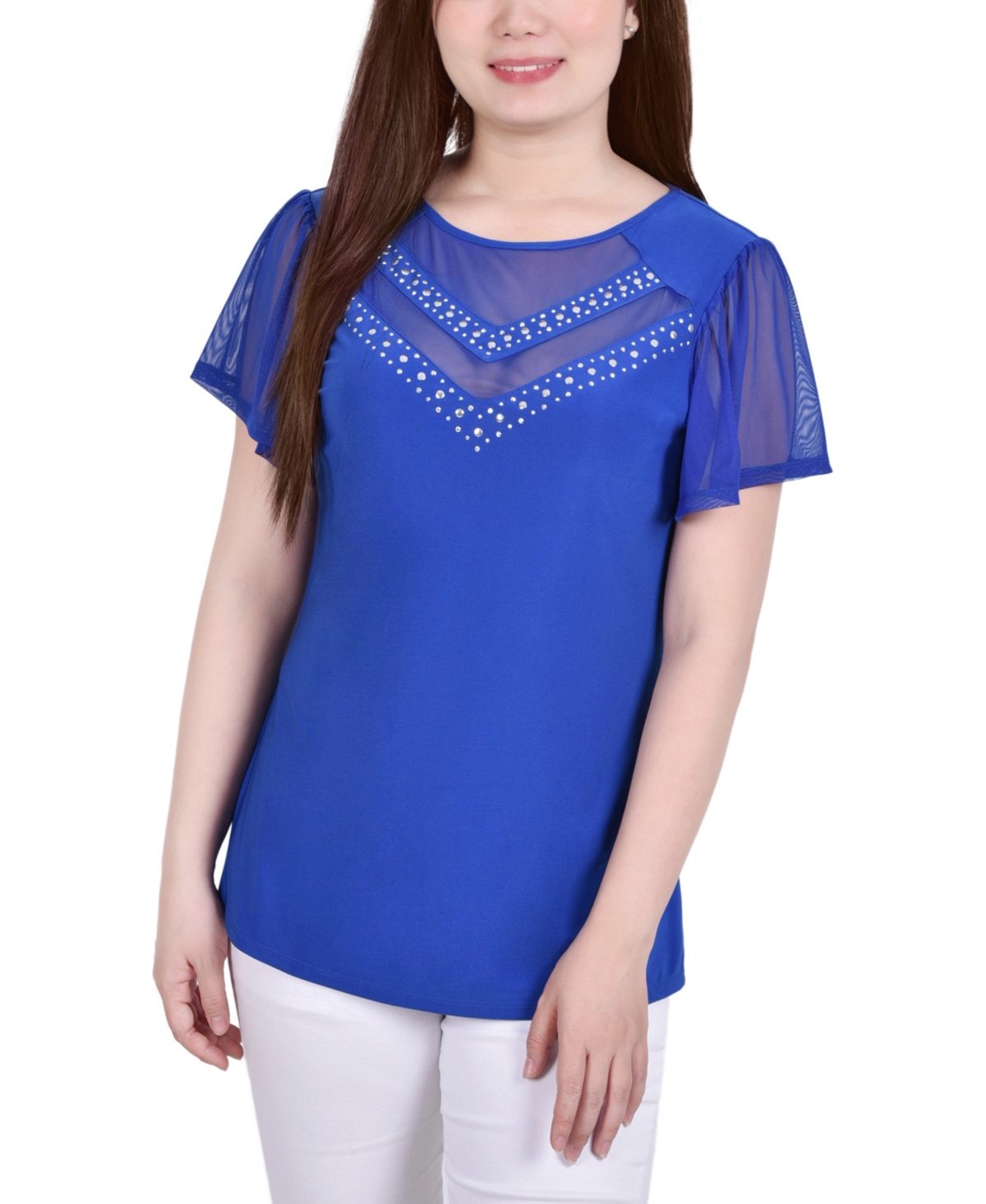 Click here for Petite Studded Short Flutter Sleeve Top - Surf The... prices