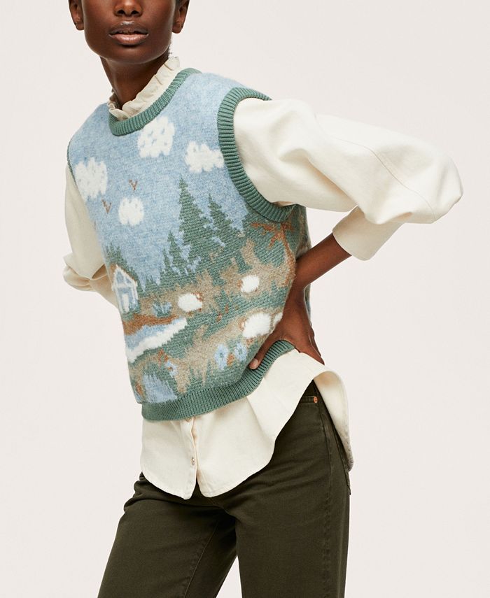 MANGO Women's Knitted Vest with Print - Macy's