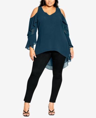 City Chic Trendy Plus High Low Cold Shoulder Top - Macy's