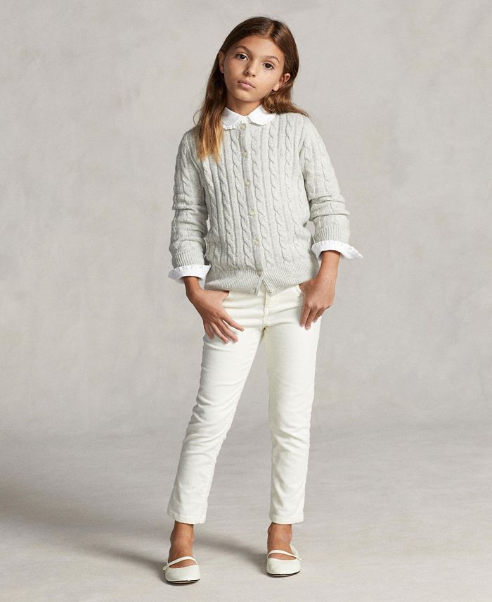 Polo Ralph Lauren Big Girls Metallic Cable-Knit Cardigan - Macy's