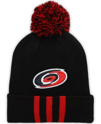 Men's Black Carolina Hurricanes Three Stripe Cuffed Knit Hat with Pom ...