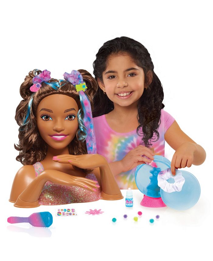 Barbie Tie-Dye Deluxe 22-Piece Styling Head, Brown Hair, Includes 2 Dye ...
