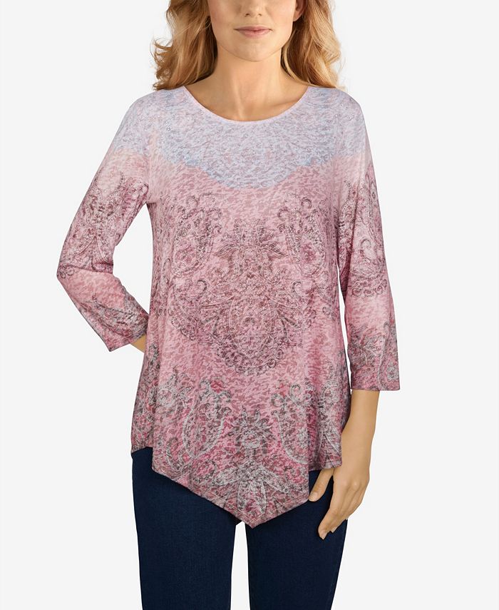 Ruby Rd. Plus Size Embellished Ombre Paisley Printed Burnout Top - Macy's