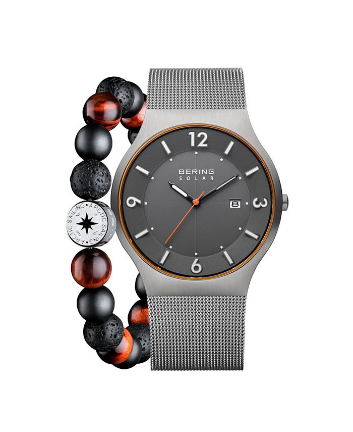 Bering Men's Slim Solar Gray Stainless Steel Mesh Bracelet Watch 40mm ...