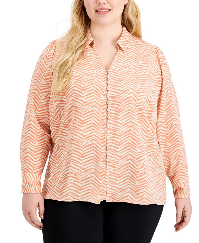 Alfani Plus Size Printed Button Front Blouse, Created for Macy's - Macy's