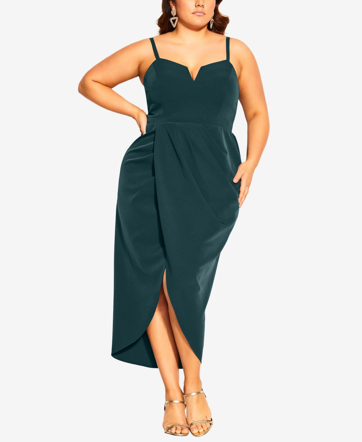 Click here for City Chic Plus Size Sassy V Dress - Green prices