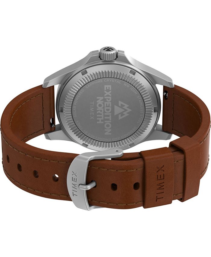 Timex Men's Solar Brown Leather Strap Watch 41 mm - Macy's