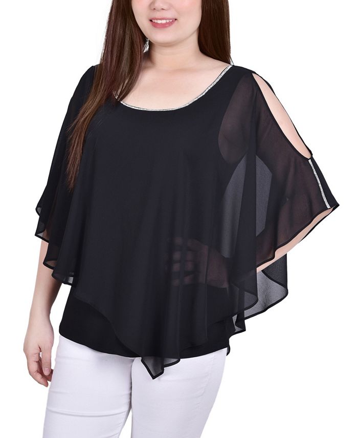 NY Collection Petite Chiffon Poncho with Sparkle Accents - Macy's
