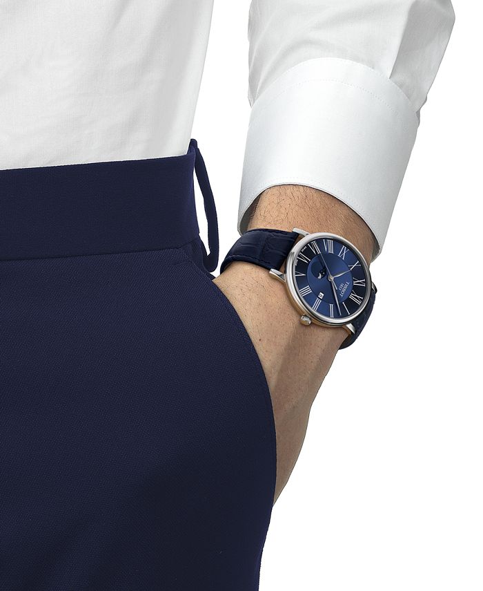 Tissot Men's Carson Premium Gent Moonphase Blue Leather Strap Watch ...