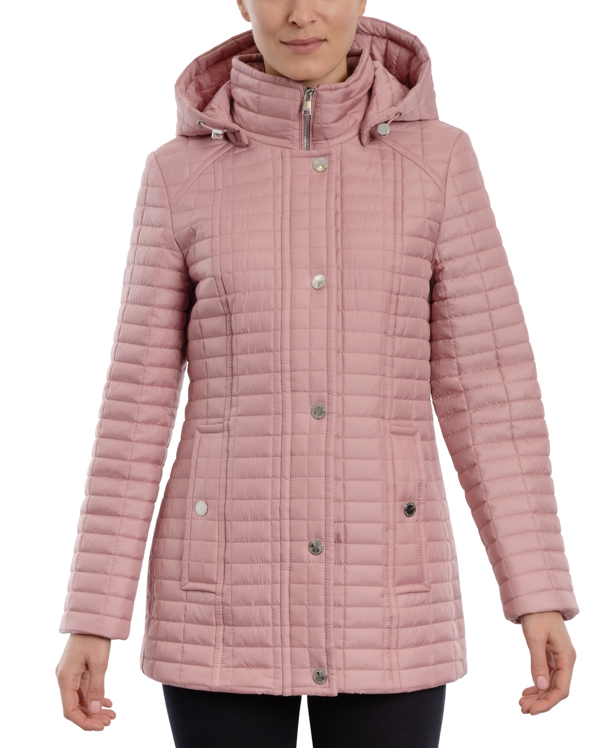 London Fog Women's Petite Hooded Box Quilt Coat In Heather | ModeSens