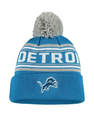 Big Boys Blue Detroit Lions Jacquard Cuffed Knit Hat with Pom - Macy's