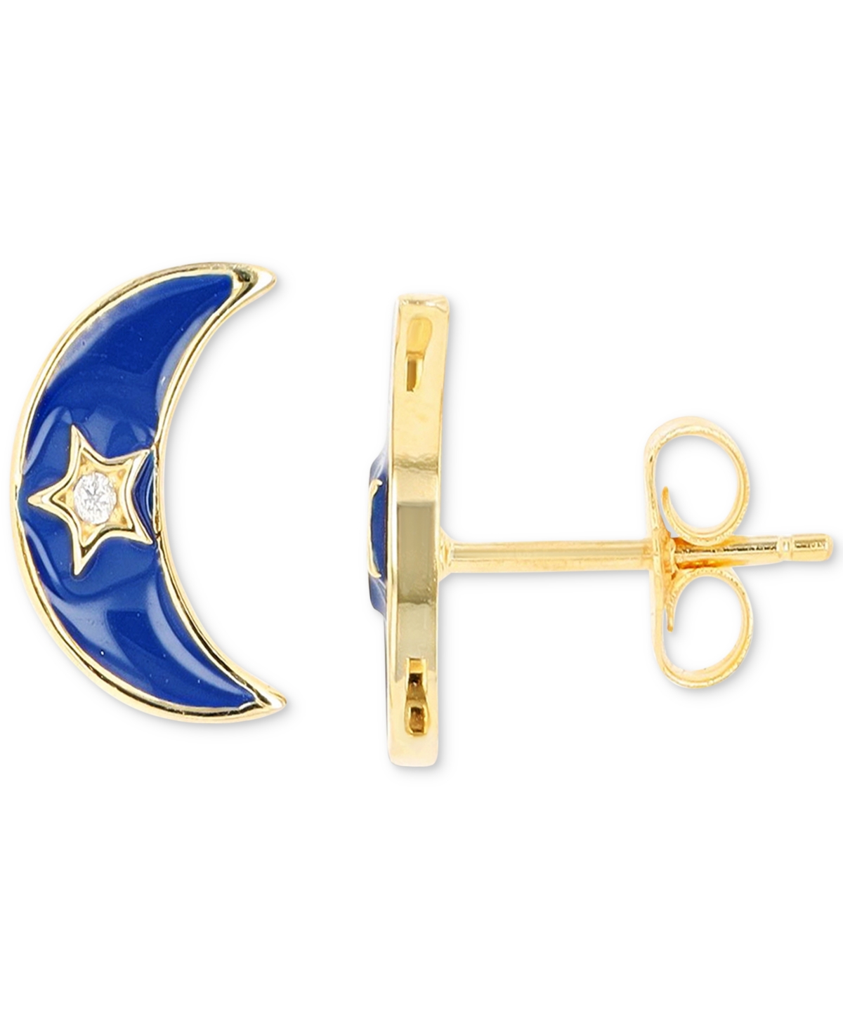 Click here for Cubic Zirconia & Enamel Crescent Moon Stud Earring... prices