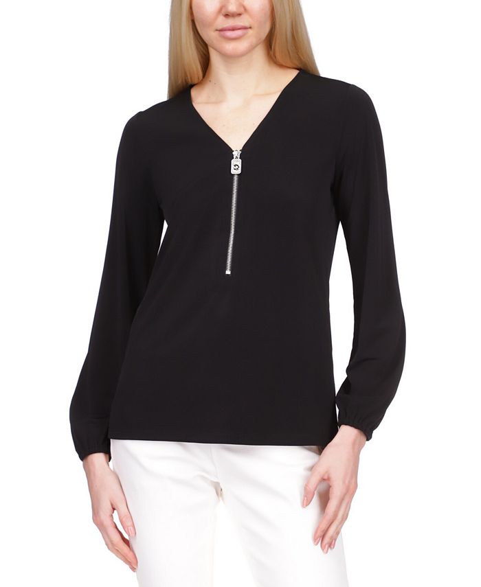 Michael Kors Zip-Neck Top - Macy's