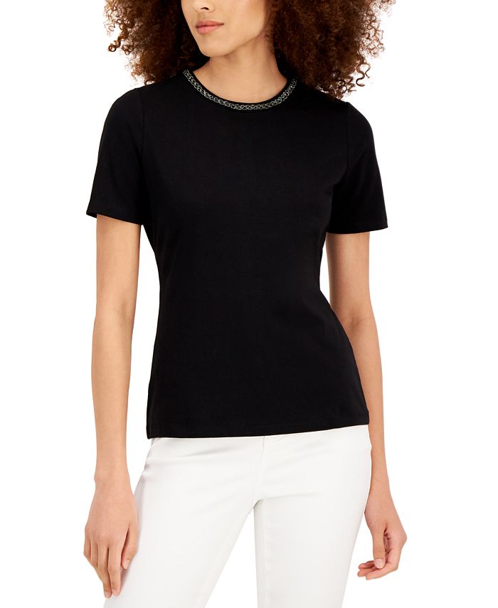 Donna Karan Embellished-Neck Top - Macy's