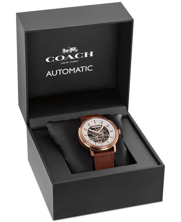 COACH Men’s Harrison Automatic Saddle Leather Strap Watch 42mm - Macy's