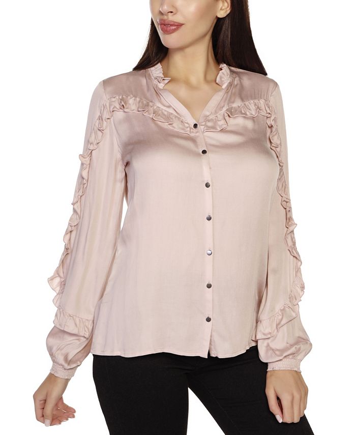 Belldini Women's Black Label Ruffle Button Front Blouse Top - Macy's