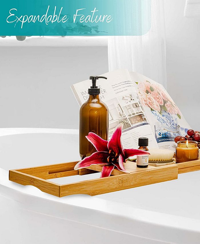 Zinkoo Bamboo Bathtub Spa Caddy Portable Adjustable Organizer Storage ...