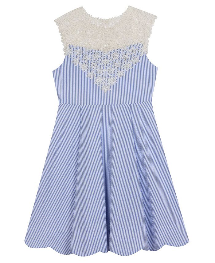 Rare Editions Big Girls Seersucker Dress with Crochet Neck - Macy's