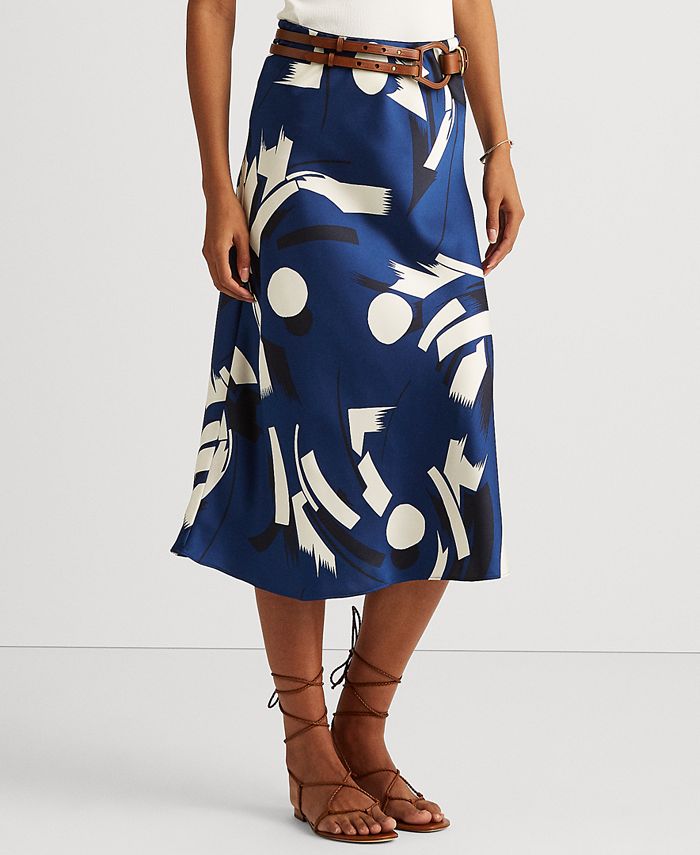 Lauren Ralph Lauren Geometric-Print Satin Charmeuse Skirt - Macy's